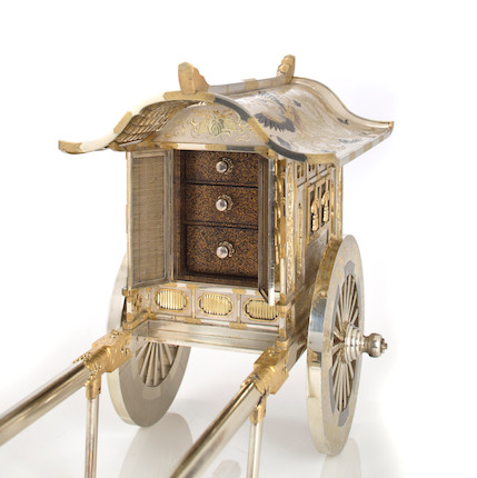 Bonhams : A SILVER MODEL OF AN OX CART (GOSHOGURUMA) By Soko, for the ...