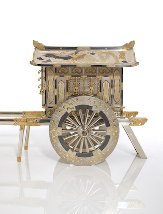 Bonhams : A SILVER MODEL OF AN OX CART (GOSHOGURUMA) By Soko, for the ...