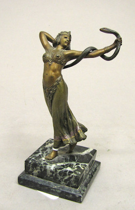 Bonhams : An Austrian cold painted bronze of a snake dancer early 20th ...