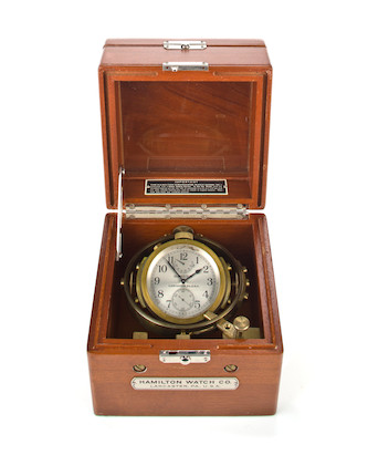 Bonhams : An unusual gimbal mounted Hamilton Model 22 deck watch in box