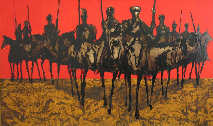 Bonhams : Dean Meeker (American, 1920-2002) Horsemen 24 x 39 1/4in