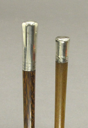 Bonhams : Five sterling or nickel mounted swagger sticks early 20th century