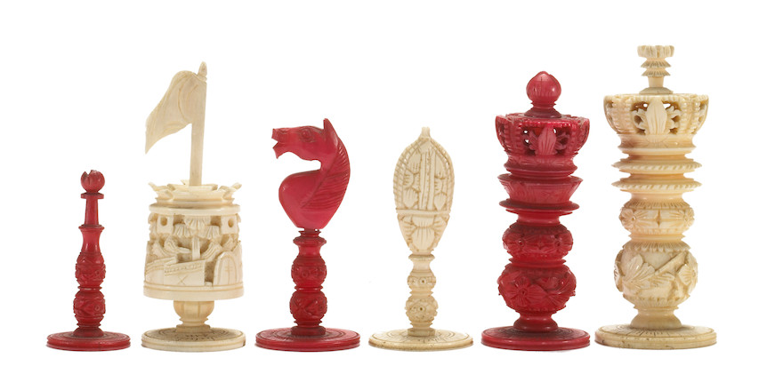 Bonhams A Burmese Carved And Stained Ivory Chess Set 19th Century