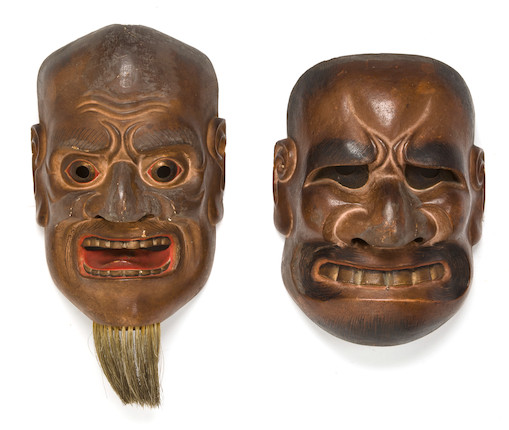 Bonhams : Two Noh masks Edo period, 18th century