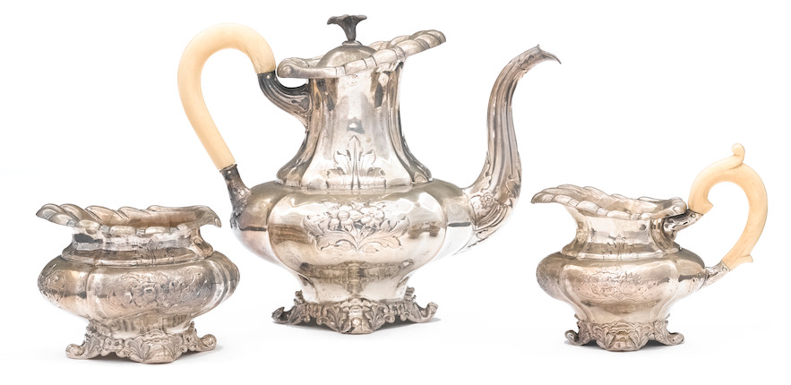 Bonhams : A German 12 standard silver and ivory three piece tea set ...