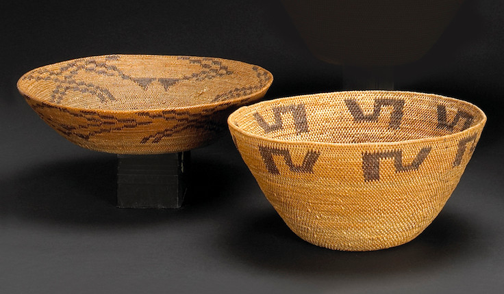 Bonhams : Two Miwok baskets