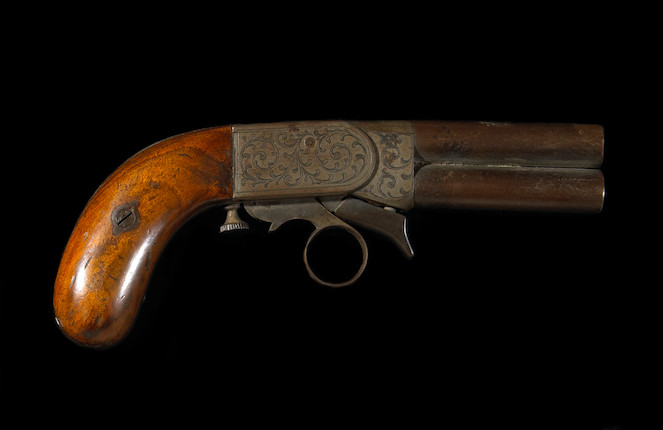 Bonhams : A rare two-shot percussion underhammer volley gun