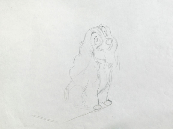 Bonhams : Four Walt Disney rough animation drawings from Lady and the Tramp