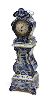 Bonhams : A Delft pottery miniature long case clock late 19th/early ...