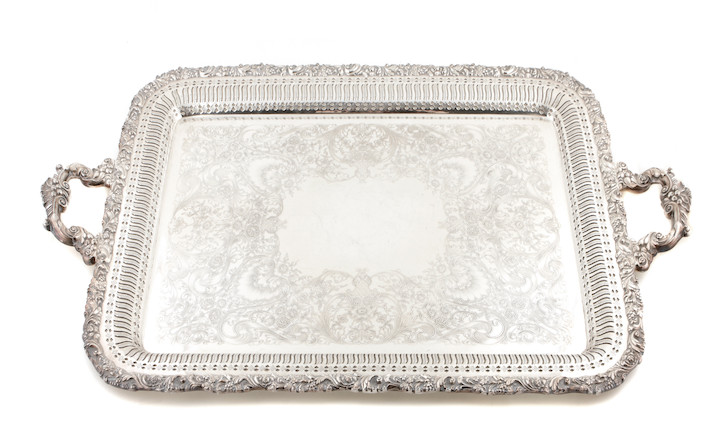 Bonhams : Two silverplated two-handled serving trays One Wilcox ...