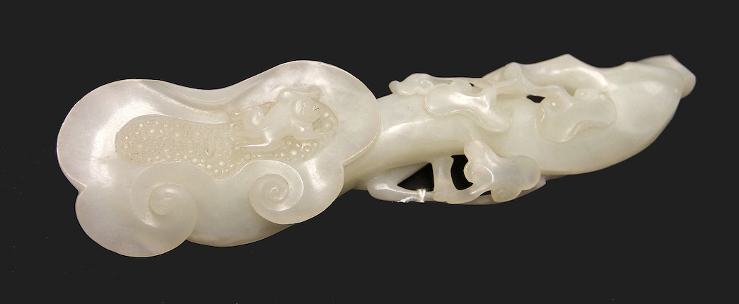 Bonhams : A white jade ruyi scepter Late 20th century
