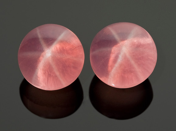 Bonhams : Pair of Star Rose Quartz Cabochons