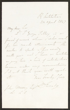 Bonhams : FARADAY, MICHAEL. 1791-1867. Autograph Letter Signed (M. Faraday), 1 p, 8vo, Royal ...