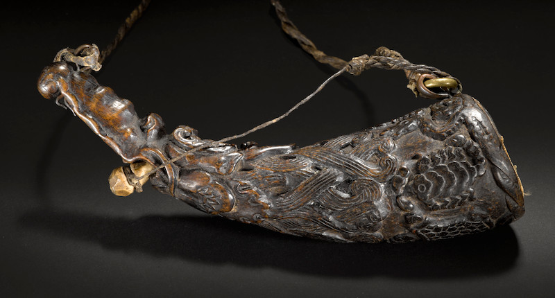 Bonhams : A Tibeto-Chinese carved rhinoceros horn priming-flask 19th ...