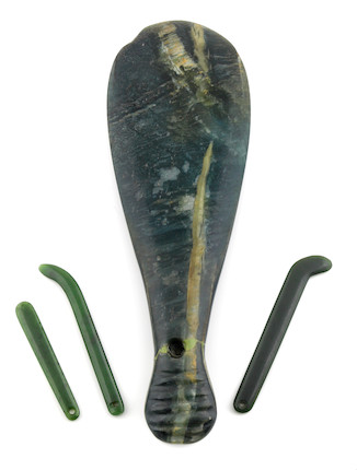 Bonhams : Maori Greenstone Club, mere, and Three Greenstone Earrings ...