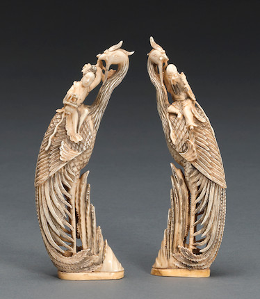 Bonhams : A pair of ivory carvings 20th century
