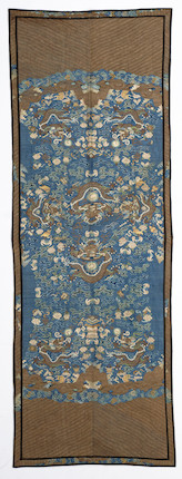 Bonhams : A blue ground kesi-woven silk dragon panel Late Qing dynasty