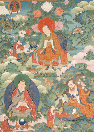 Bonhams : A thangka of Rahula, Pindola Bharadvaja, and Chudapantaka ...