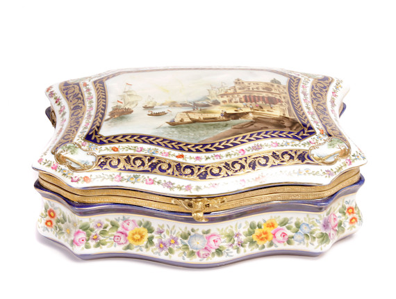 Bonhams : A Rococo style paint decorated porcelain jewelry box