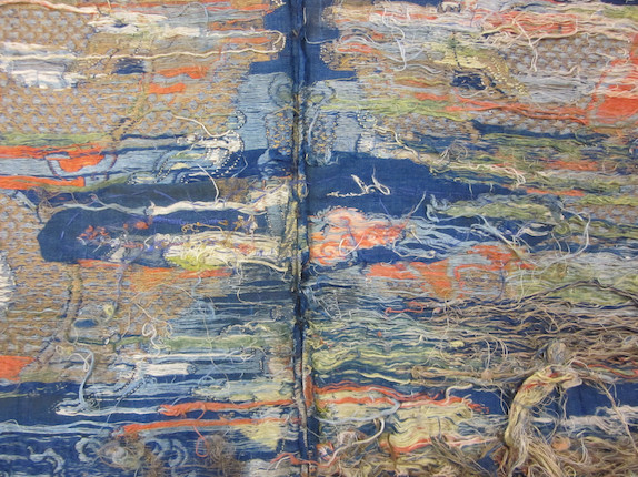 Bonhams : A polychrome silk brocade textile fragment Late Ming dynasty
