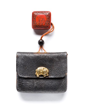Bonhams : A leather tobacco pouch Edo period (19th century)