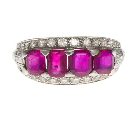 Bonhams : A pink sapphire and diamond four-stone ring