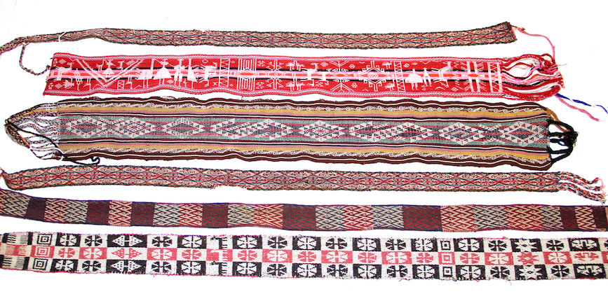 Bonhams : Five antique Andean woven belts or sashes