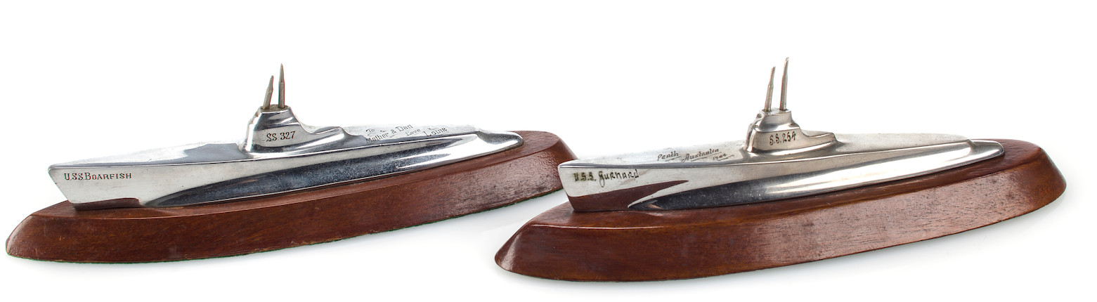 Bonhams : A wall plaque and a pair of waterline submarine models after ...
