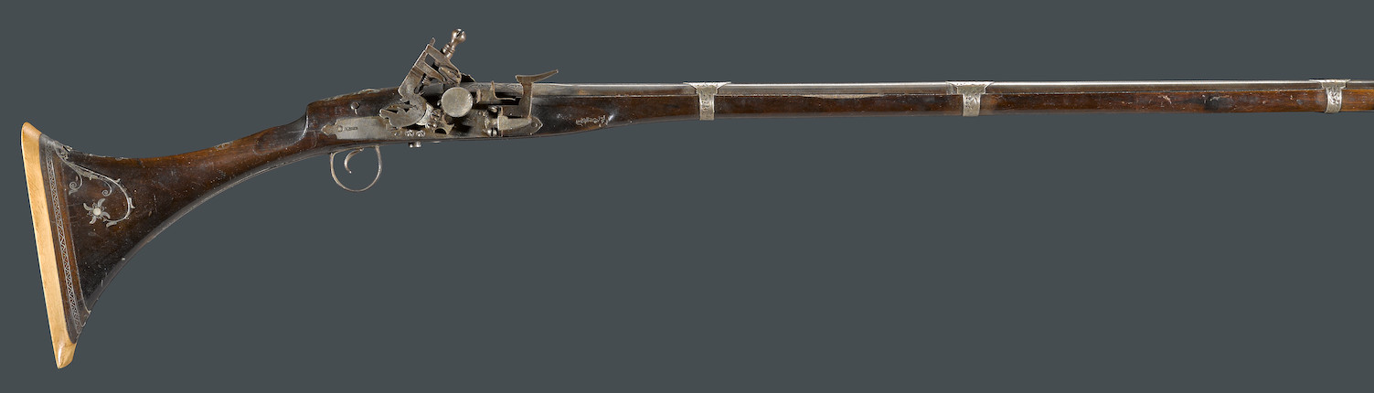 Bonhams : A silver-mounted Moroccan mukhala long gun -Select US Arms Type-
