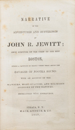 Bonhams : JEWITT, JOHN RODGERS. 1783-1821. 1. Narrative of the ...