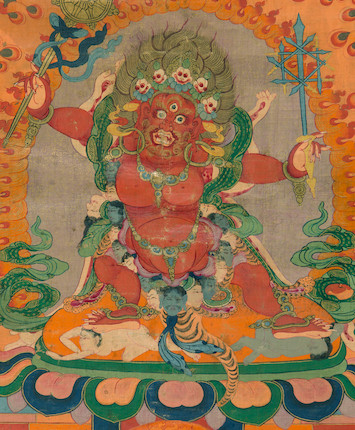 Bonhams : A Bon Po thangka of Tagla Membar Tibet, 19th century