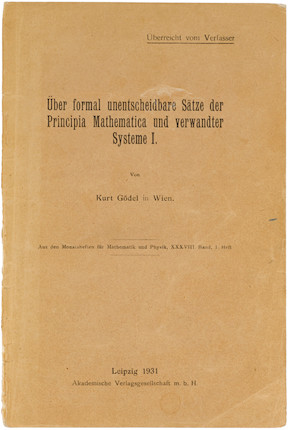 Bonhams : GÖDEL, KURT. 1906-1978. Über formal unentscheidbare Sätze der ...