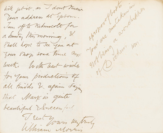 Bonhams : MORRIS, WILLIAM. 1834-1896. Autograph Letter Signed (William ...
