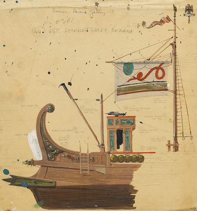 Bonhams : A production design for a Roman galley from Ben-Hur