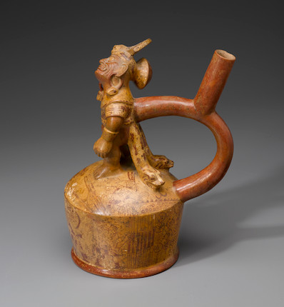 Bonhams : Moche Stirrup Spout Vessel depicting Aipaec-Decapitator or ...