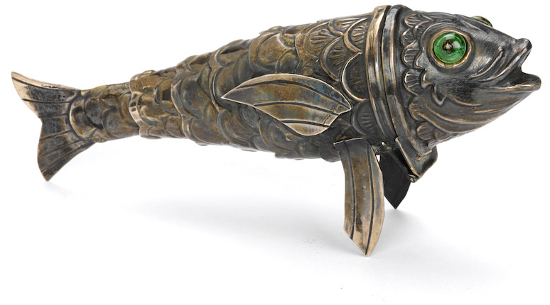 Bonhams : An articulated silver besamim havdala fish-form spice box the ...