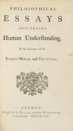 Bonhams : HUME, DAVID. 1711-1776. Philosophical Essays Concerning Human ...