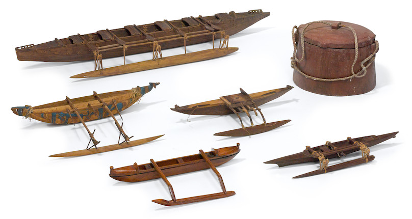 Bonhams : Five Model Outrigger Canoes, together with a Tokelau Atoll ...