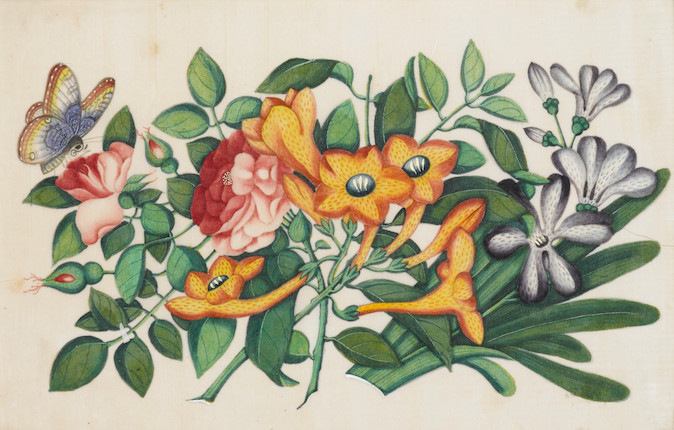 Bonhams : A Group of Six Paintings of Flowers 19th Century