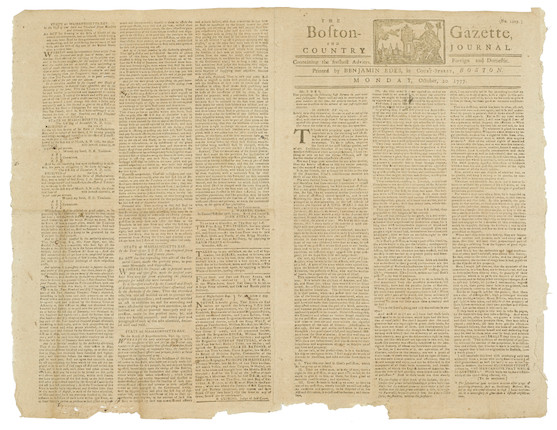 Bonhams : BATTLES OF GERMANTOWN AND SARATOGA. The Boston Gazette and ...