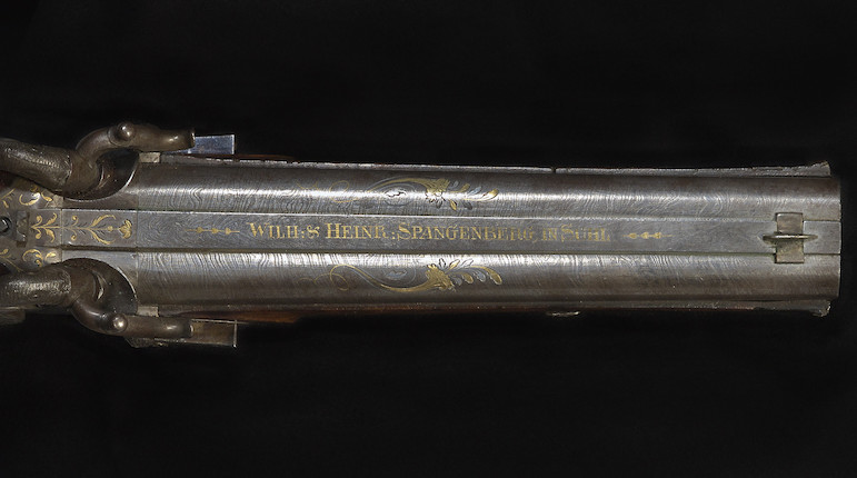 Bonhams : A cased pair of rifled and silver-mounted German double ...
