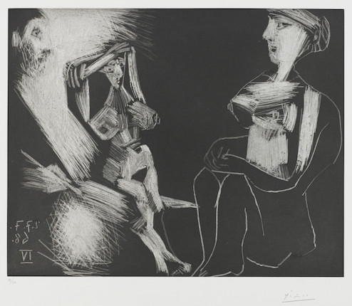 Bonhams : Pablo Picasso (1881-1973); Homme avec deux femmes nues, from La Série 347;
