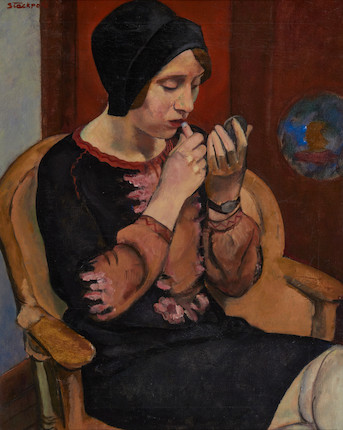 Bonhams : Ralph W. Stackpole (1885-1973) Woman with red lipstick 25 x 20in