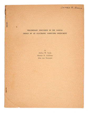 Bonhams : BURKS, ARTHUR W., HERMAN H. GOLDSTINE, and JOHN VON NEUMANN ...