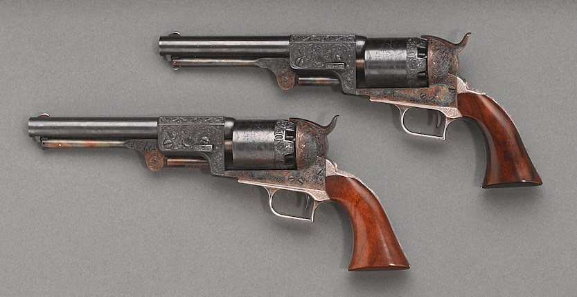 Bonhams : A cased pair of miniature engraved Colt 2nd Model Dragoon ...