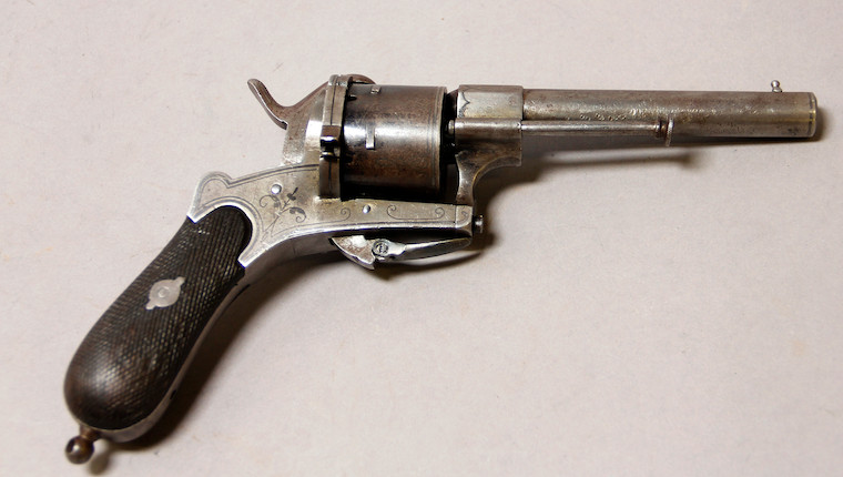 Bonhams : A silver-inlaid Spanish pinfire revolver by Barreneghea