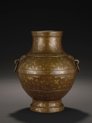 Bonhams : A gilt-splashed bronze hu-form vase Xuande mark, 18th/19th ...