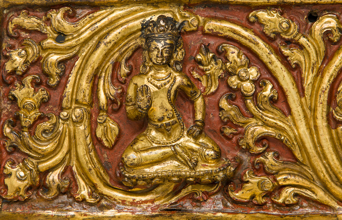 Bonhams A Large Gilt Copper Alloy Repoussé Throne Panel Tibet 15th