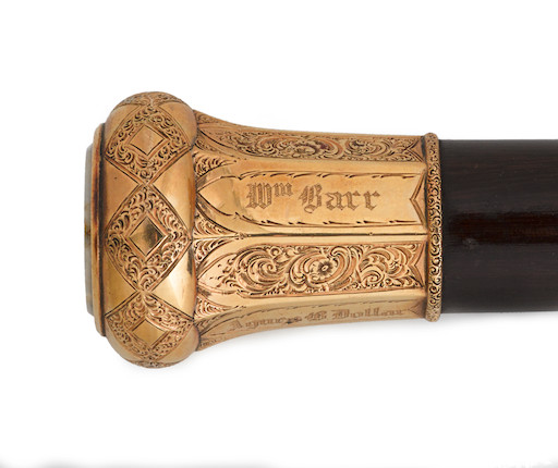 Bonhams : An American 14k gold and gold quartz headed cane and a 10k ...