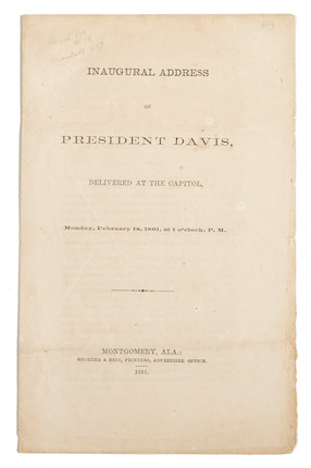 Bonhams : CONFEDERATE STATES OF AMERICA. Inaugural Address of President ...